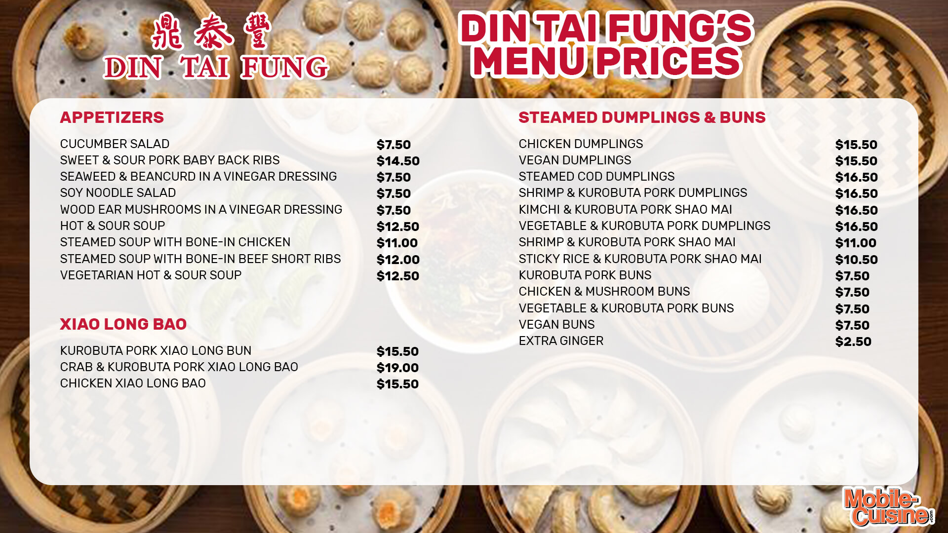 Khám Phá Din Tai Fung Menu Prices Cập Nhật Mới Nhất